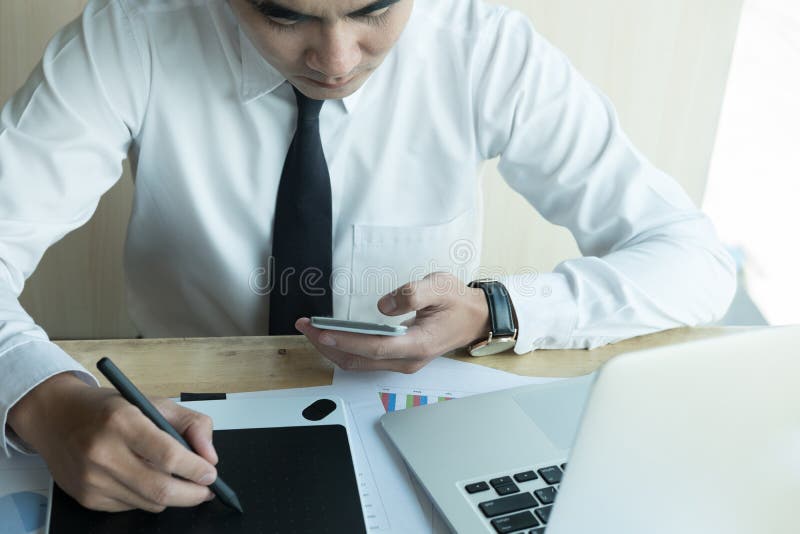 Young Graphic Designer Working with Computer. Creative Man Using Stock ...