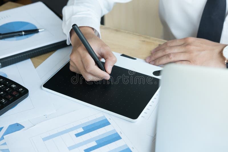 Young Graphic Designer Working with Computer. Creative Man Using Stock ...