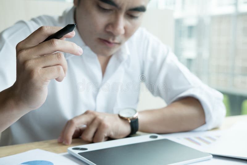 Young Graphic Designer Working with Computer. Creative Man Using Stock ...