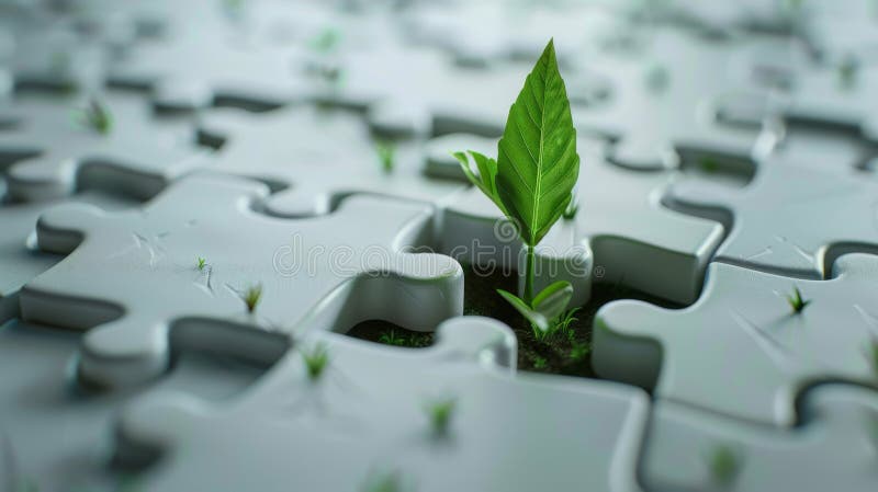 A Young Green Plant is Growing through a Missing Piece in a Jigsaw ...