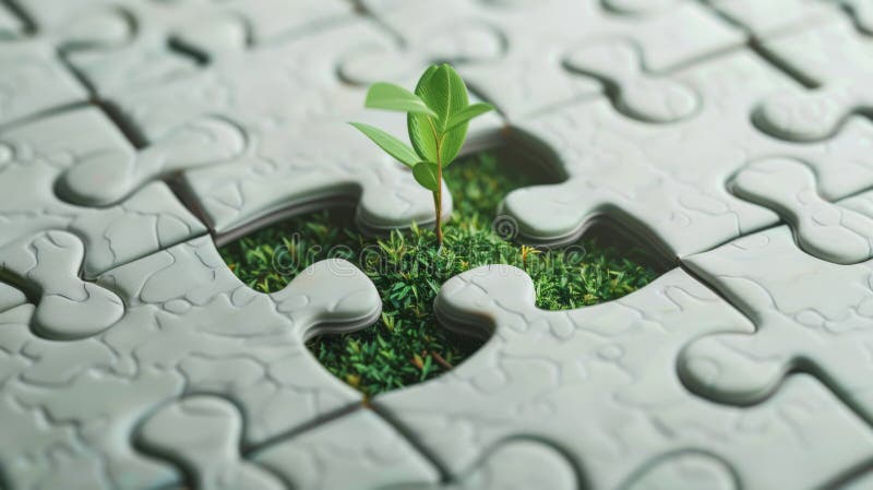 A Young Green Plant is Growing through a Missing Piece in a Jigsaw ...