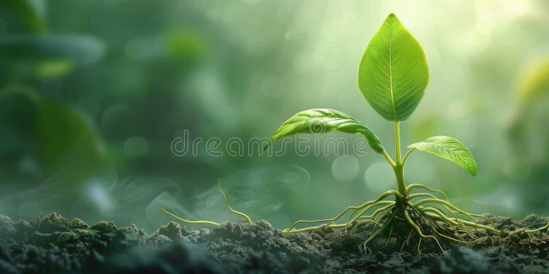 Young Green Plant with Roots Growing in Soil - Nature and Environmental ...