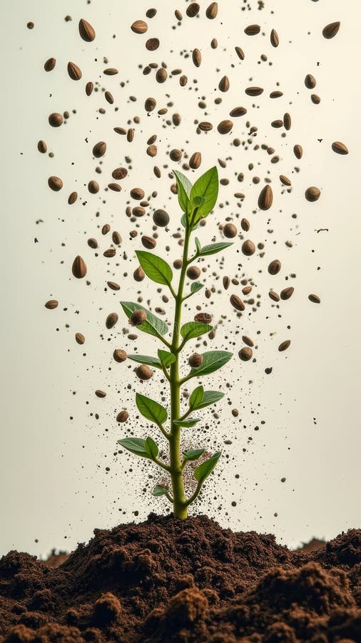 Young Plant Sprouting Soil Falling Seeds Stock Photos - Free & Royalty ...