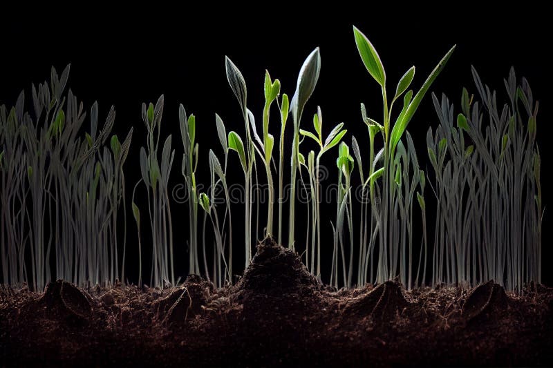 Young Green Sprouts Grow in the Ground, the Roots are Visible. AI ...