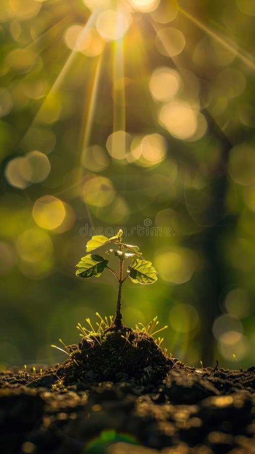 Young Green Tree in the Rays of the Setting Sun, Environmental ...