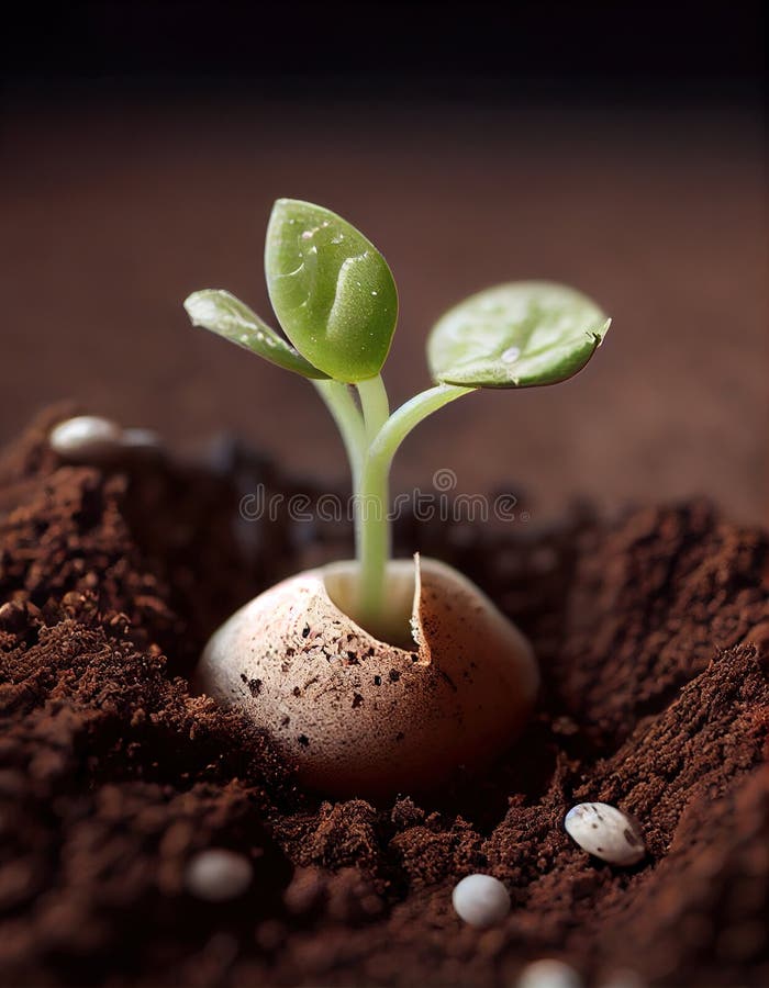 Young Growing Seed Sprout in Eggshell in Early Spring on Soil ...