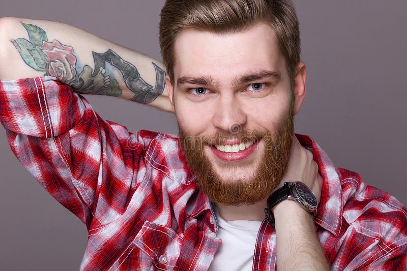 Young Guy with a Beard Smiling Stock Photo - Image of muscular, face ...