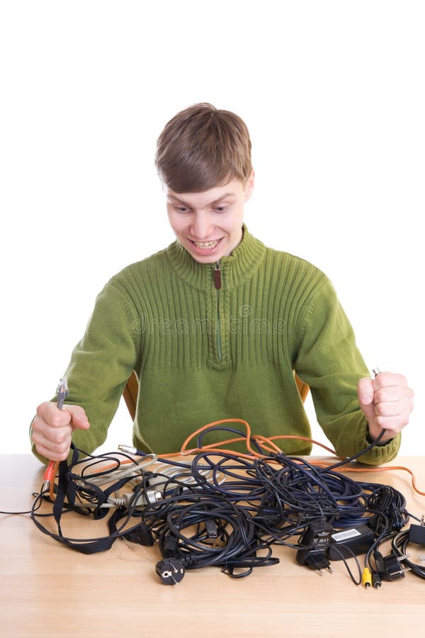Man wrapped in cables. stock photo. Image of high, confused - 2431812