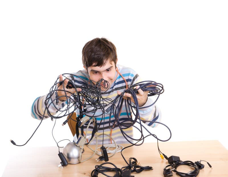 Businessman with cables stock photo. Image of male, frustration - 2046920