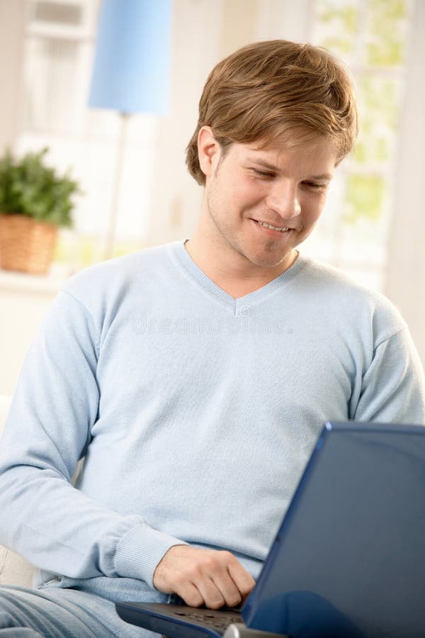 Handsome Man with Computer at Home Stock Image - Image of lifestyle ...
