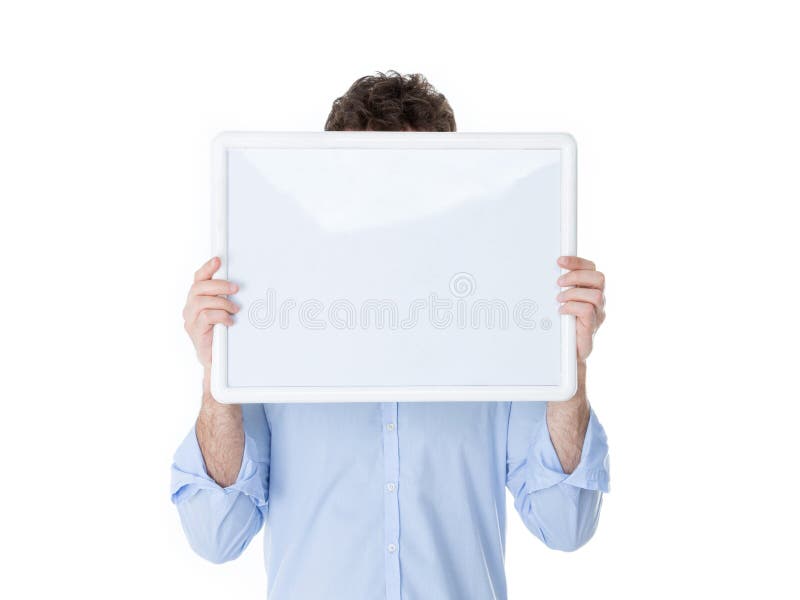 Young Guy Conceals Himself with a Banner Stock Photo - Image of ...