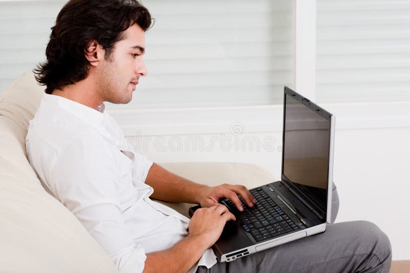 Young Guy Doing Work at Home Stock Image - Image of fashion, modern ...