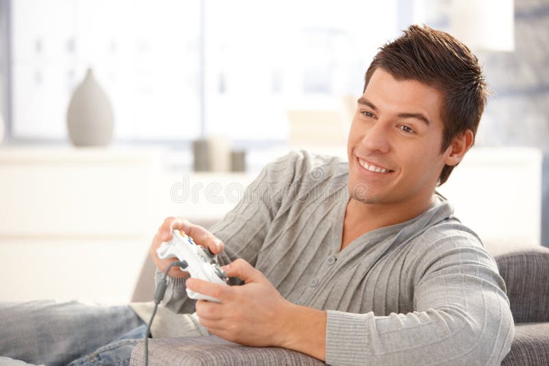 Young Guy Enjoying Computer Game Stock Image - Image of happiness ...