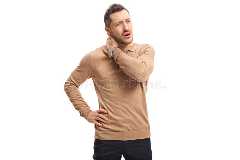 Young Guy Experiencing Neck Pain Stock Image - Image of cramp, grimace ...