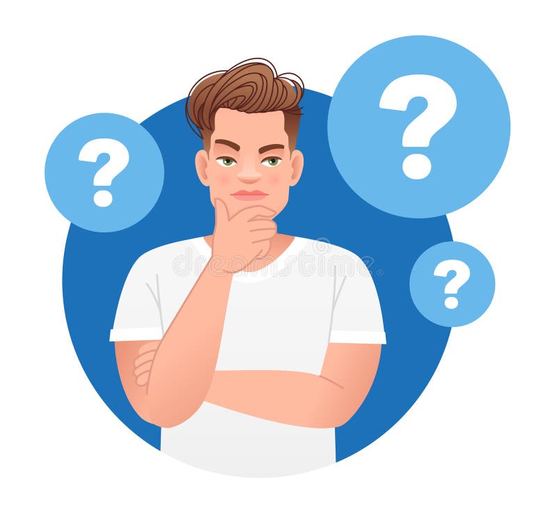 The Young Guy Has a Question. a Man Surrounded by Question Bubbles ...
