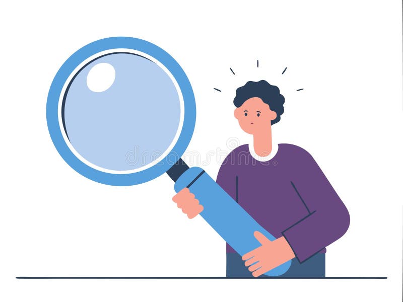 Young Guy Holding Big Magnifying Glass. Explore Research and ...