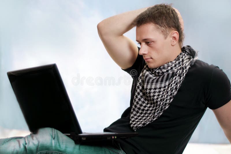 Young guy with laptop stock image. Image of computer - 22933719