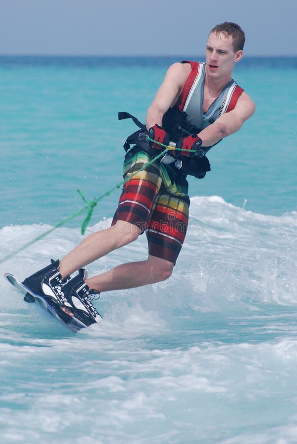 Guy Wakeboarding and Leaning on an Edge in the Water Stock Image ...