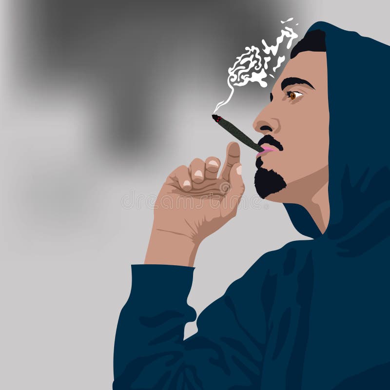 A Young Guy Lights a Cigarette. Flat Cartoon Vector Illustration. Stock ...