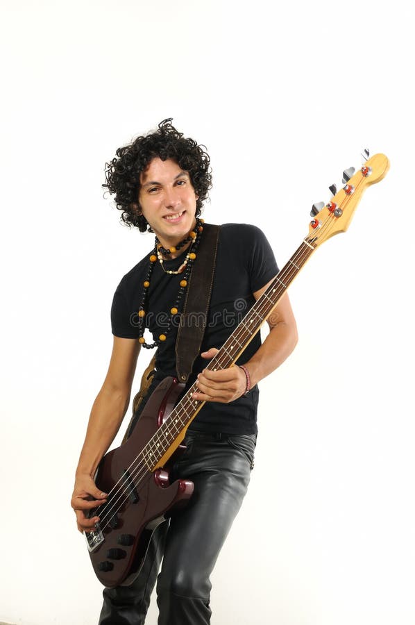 Young Guy Playing Bass Guitar Stock Image - Image of funny, instrument ...