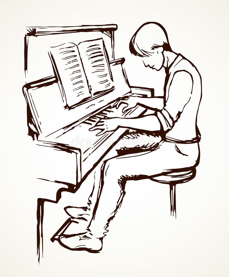 A Young Guy Plays the Piano. Vector Drawing Stock Vector - Illustration ...