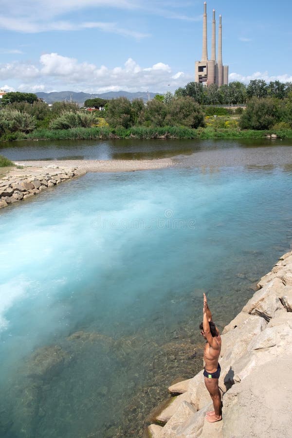 Young Man Ready To Dive into Water Stock Photo - Image of outside ...