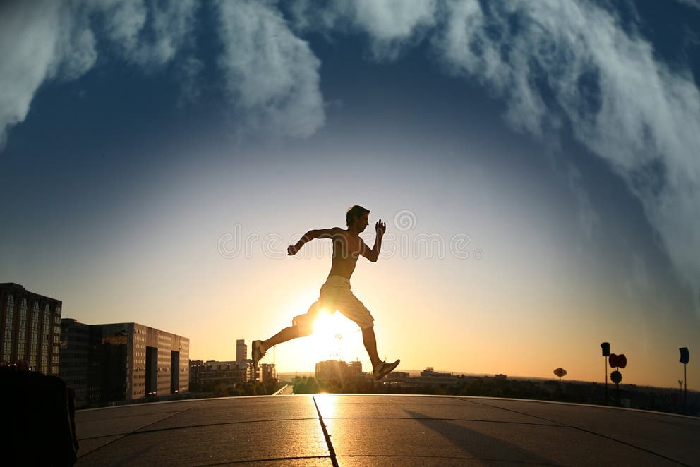Young Guy Running during Sunset Stock Image - Image of daytime, fashion ...