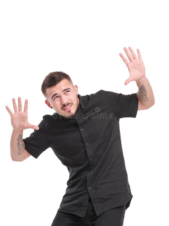 Young, Man in Shirt, Emotion Surprised, Put His Hand Near His Mouth ...