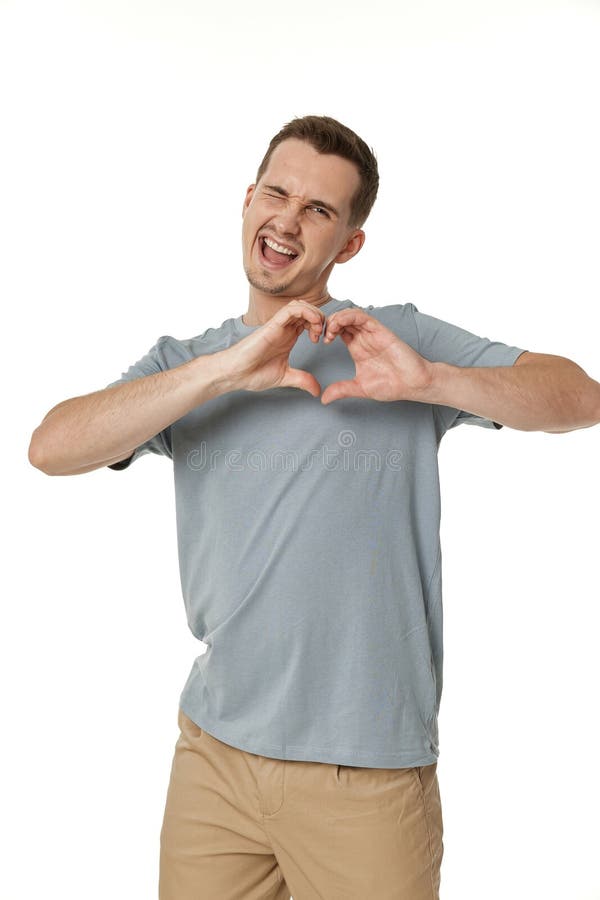Young Guy Showing Heart Gesture on White Background Stock Photo - Image ...