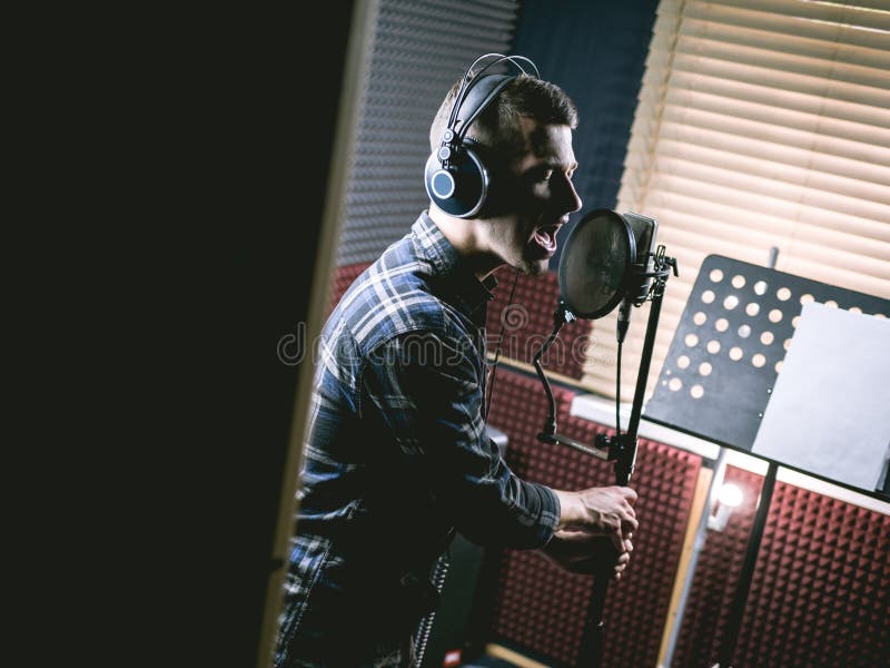 The Young Guy Singing in Recording Studio Stock Image - Image of radio ...