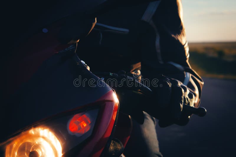 The Young Guy is Sitting in a Red Motorcycle Stock Image - Image of ...
