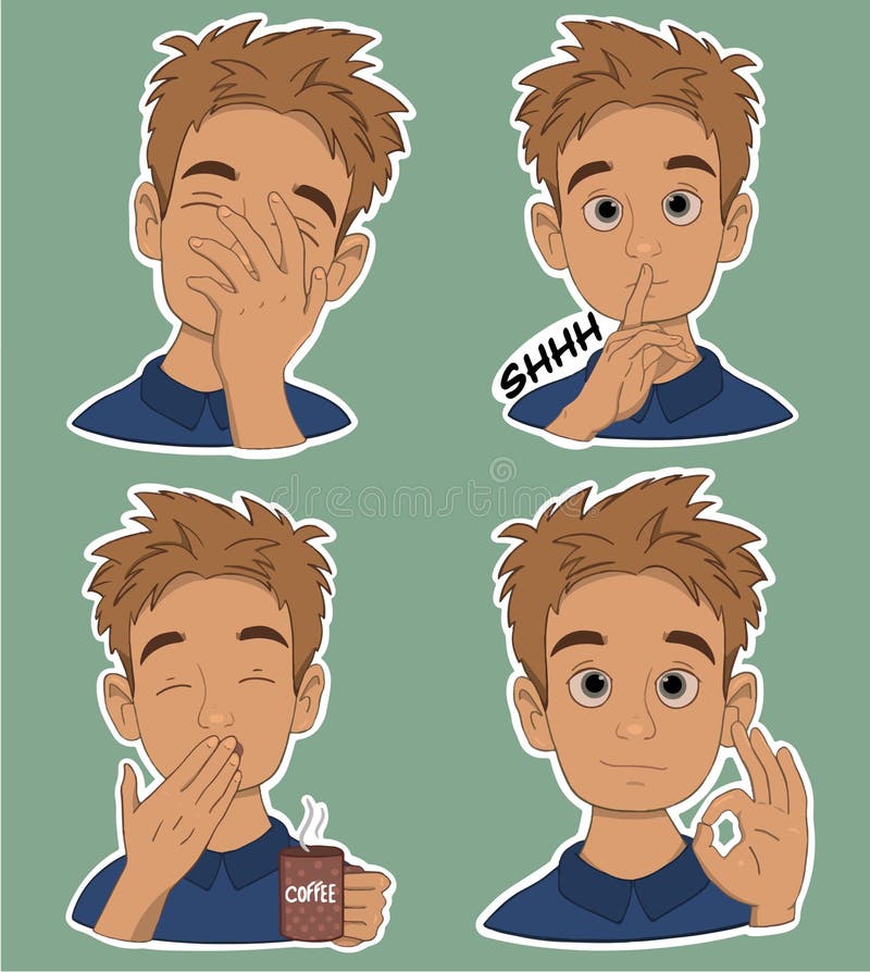 A Young Guy in the Style of Stickers, in Different Poses Pack First ...