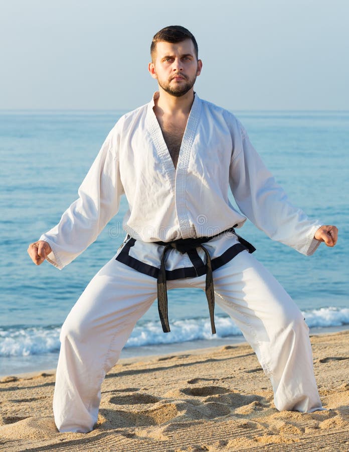 Guy Practising Karate at Seaside Stock Image - Image of ethnicity ...