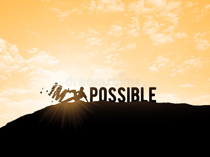 From Impossible To Possible Young Guy Kicking Letters IM Away. Success ...