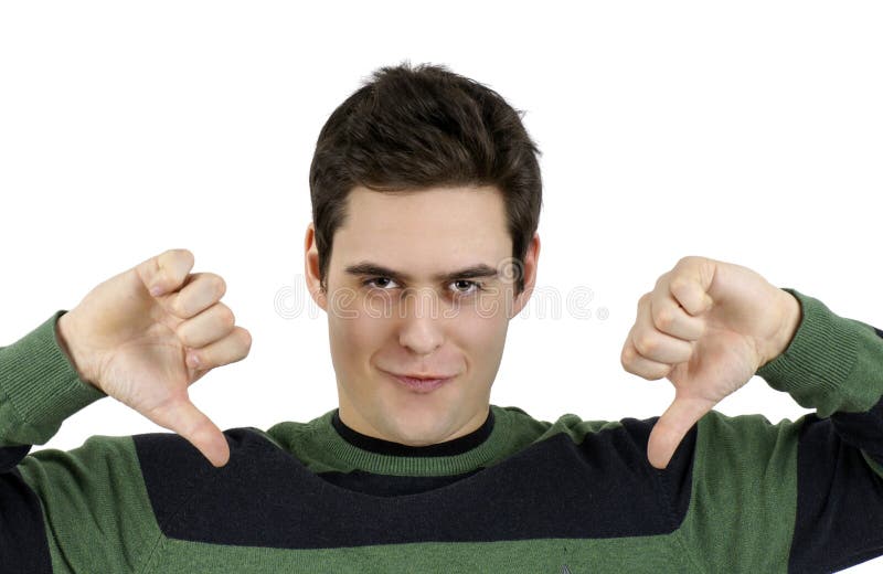 Young Guy with Two Thumbs Down Stock Photo - Image of expression, sign ...