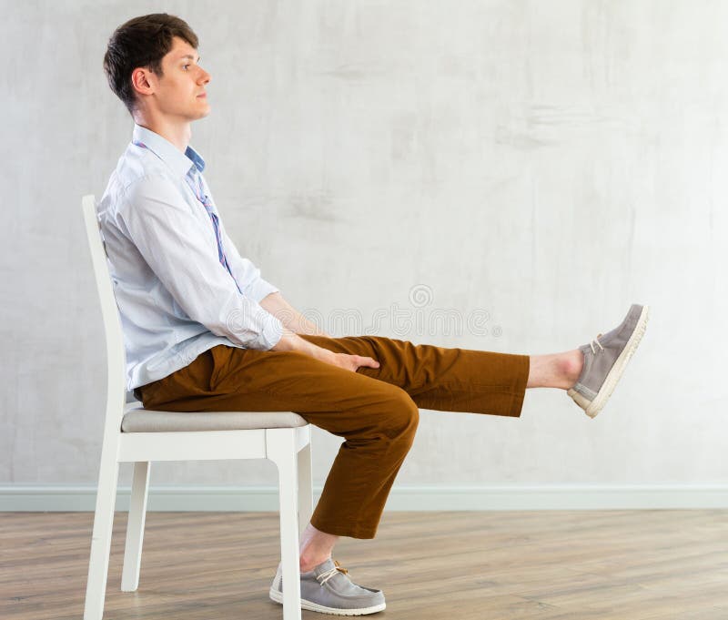 Young Guy Office Worker Doing Exercises on Chair Stock Image - Image of ...