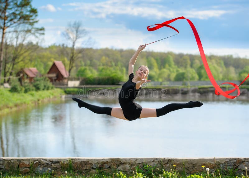 Rhythmic Gymnast Doing Vertical Leg-split Stock Photo - Image of nature ...