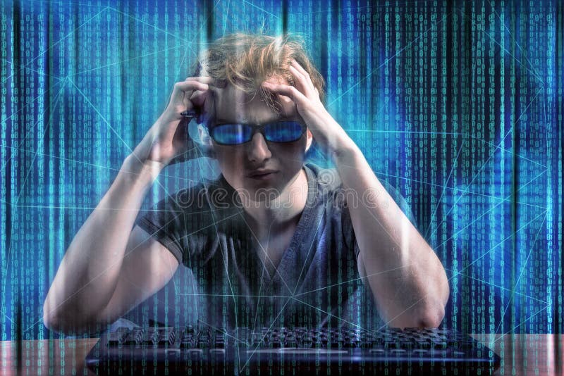 The Young Hacker in Digital Security Concept Stock Photo - Image of ...
