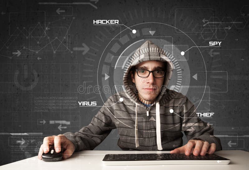 Young Hacker in Futuristic Enviroment Hacking Personal Information ...