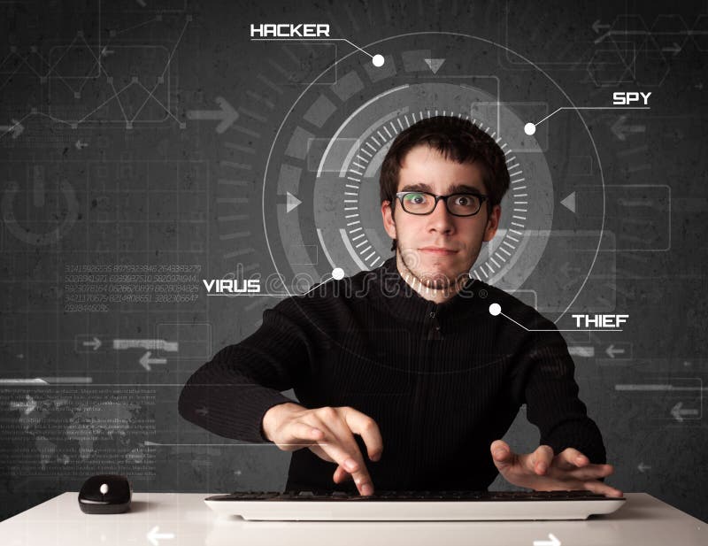 Young Hacker in Futuristic Enviroment Hacking Personal Information ...