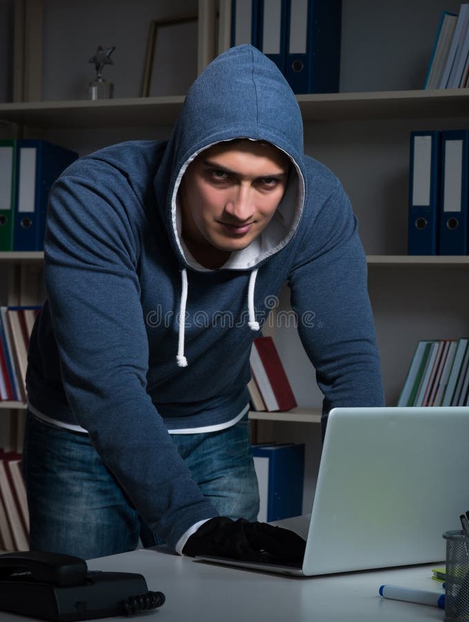 Young Hacker Hacking into Computer at Night Stock Image - Image of ...