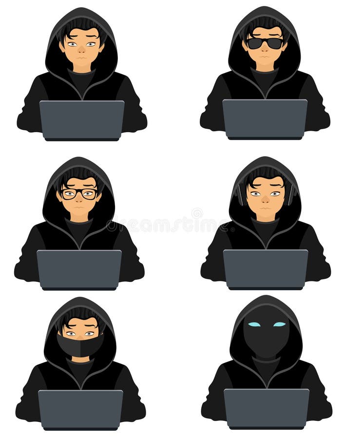 Young Hacker Programmer It Specialist Coder Sitting At A Laptop In A Sweater With A Hood Flat