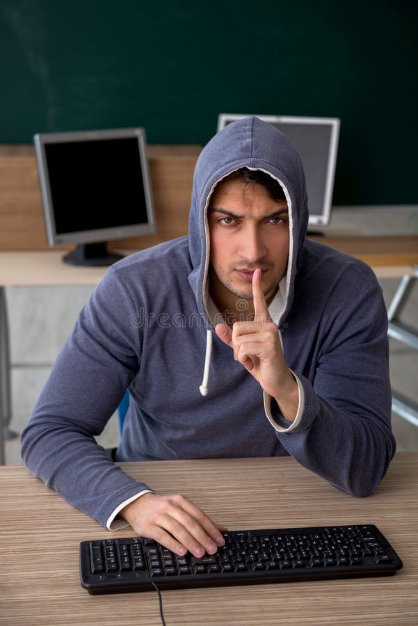Young Male Hacker Sitting in the Classroom Stock Image - Image of hack ...
