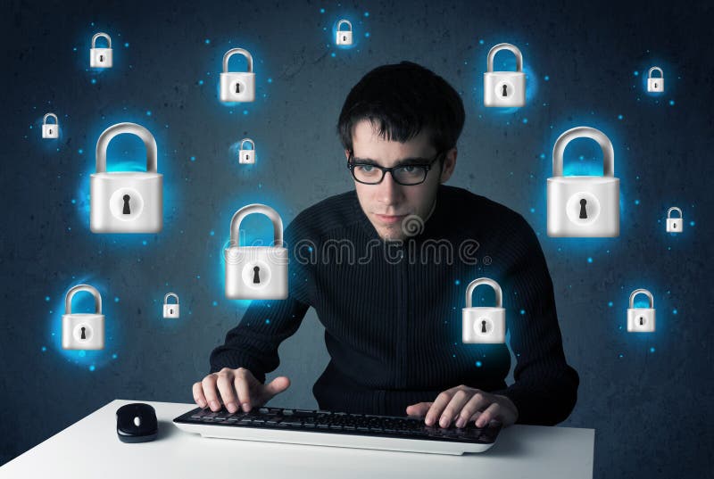 Manager Unlocking a Virtual Lock in a Lineup Stock Image - Image of ...
