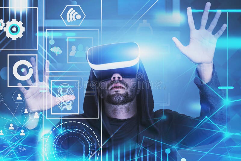 Young Hacker in VR Glasses, Cybersecurity Stock Image - Image of ...