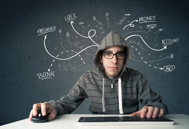 Young Hacker with White Drawn Line Thoughts Stock Photo - Image of ...