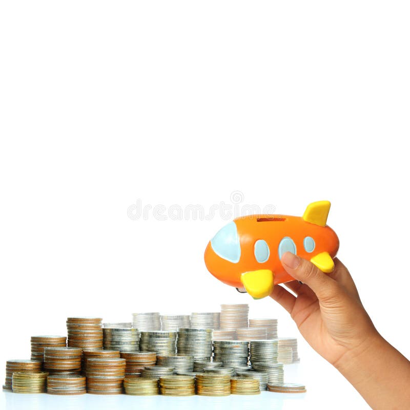 Young Hand Holding a Saving Airplane Bank Stock Image - Image of ...