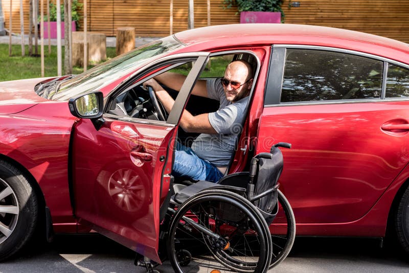 Young Handicapped Man on Driver`s Seat of His Car Stock Image - Image ...