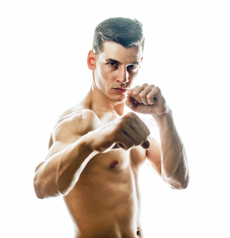 Young Handsome Agressive Man Boxing Isolared On White Background Stock ...