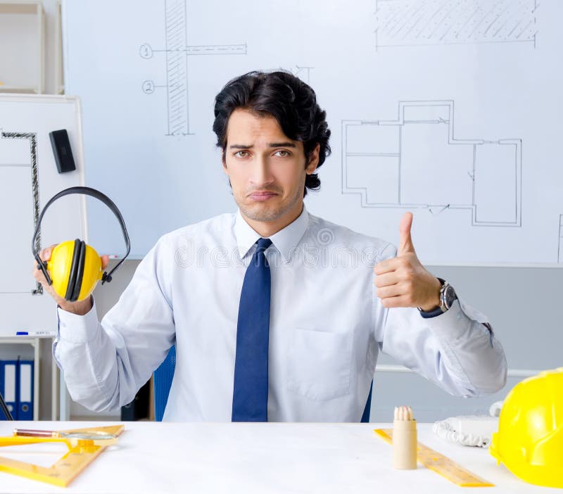 Young Handsome Architect Working on the Project Stock Image - Image of ...
